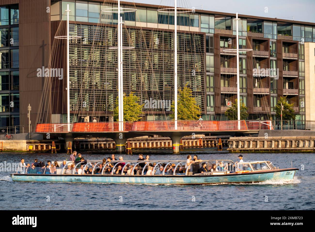 Cyclists on the Cirkelbroen cycle and pedestrian bridge, over the ...