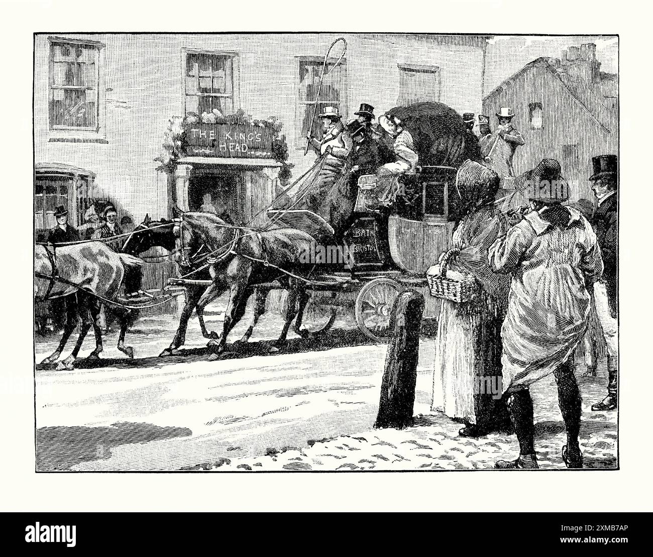 An old engraving of the Bath-Bristol mail coach, England, UK in the ...