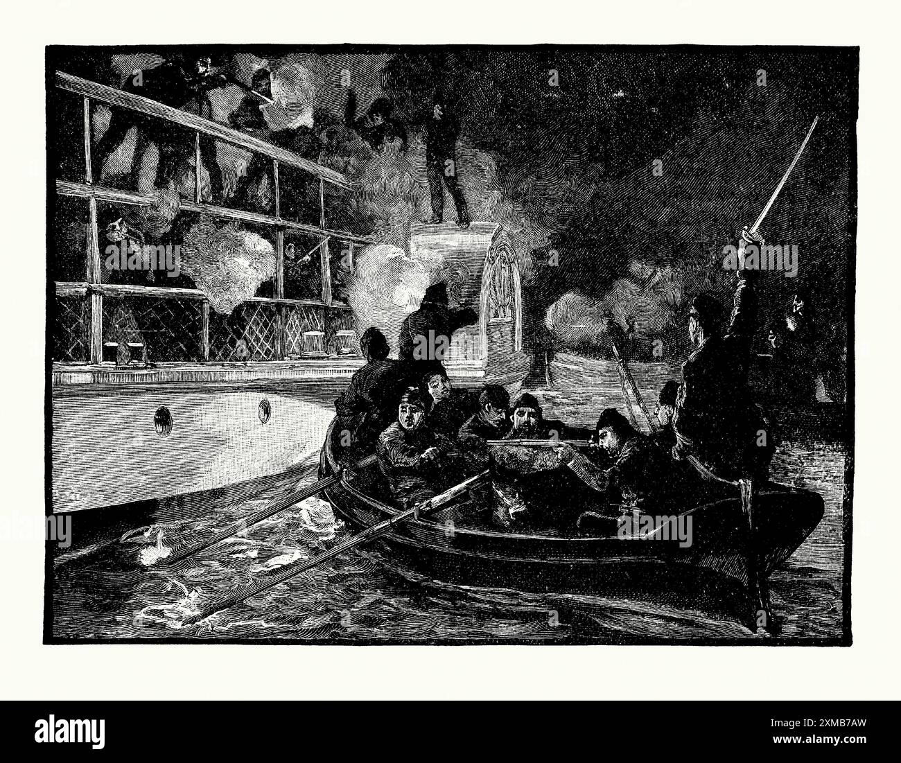 An old engraving of the capture of the ‘Caroline’ in the Niagara River ...