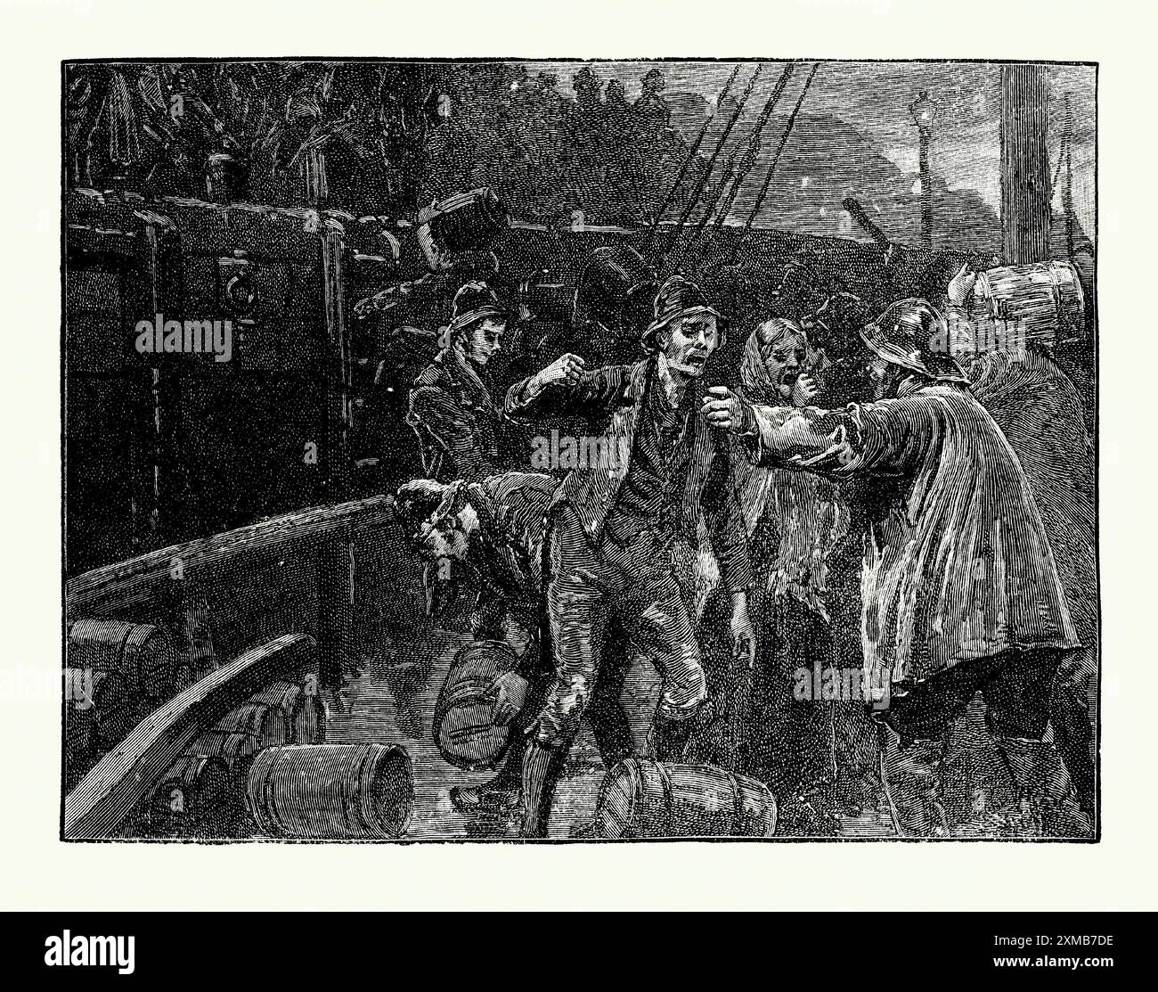 An old engraving of a mob boarding a grain ship at Garrykennedy, County ...