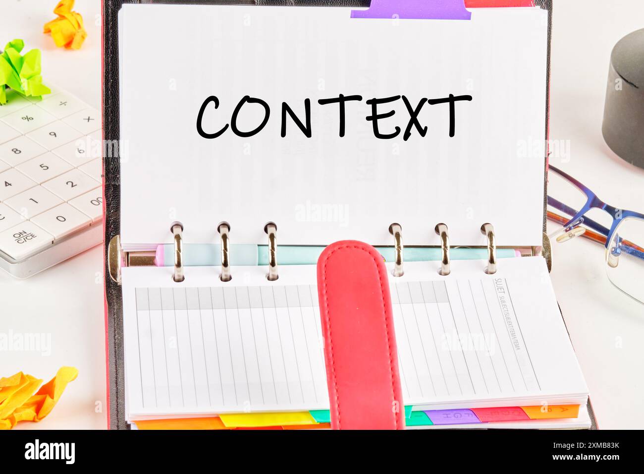 The word Context. Context Marketing concept. CONTEXT written in an open notebook on a white ...