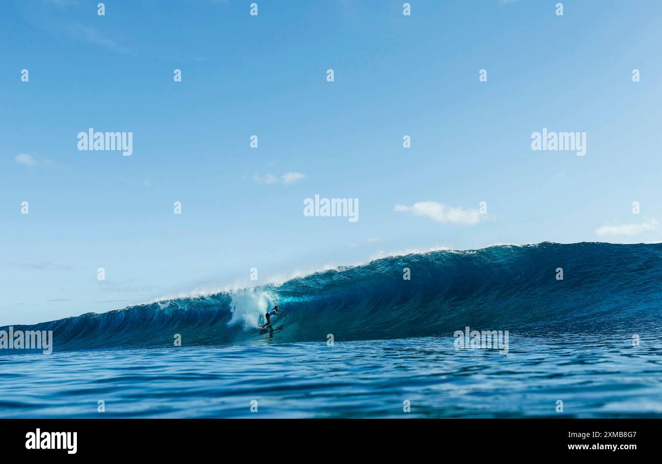 Tahiti. 26th July, 2024. France's Vahine Fierro catches a wave during a ...