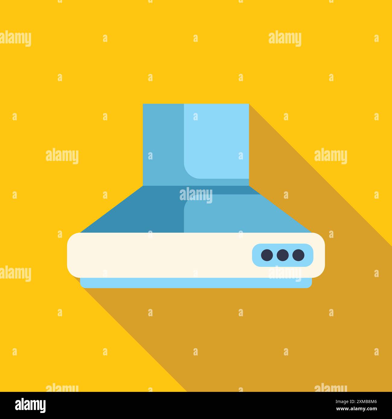 Extractor hood hanging over stove in kitchen with yellow background, in ...