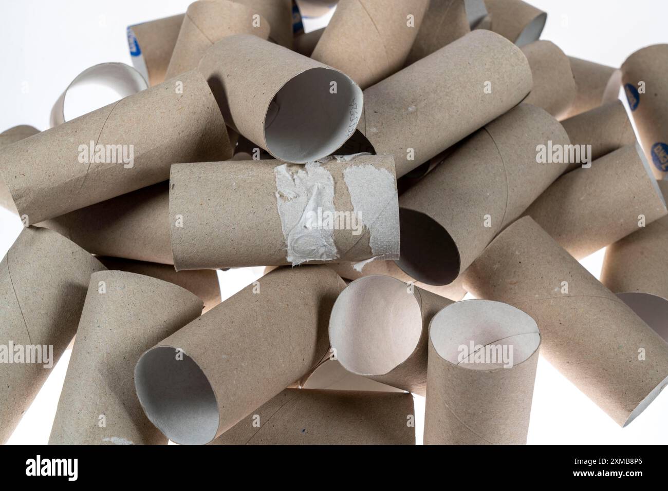 Pile, mountain of empty, used toilet paper rolls Stock Photo - Alamy