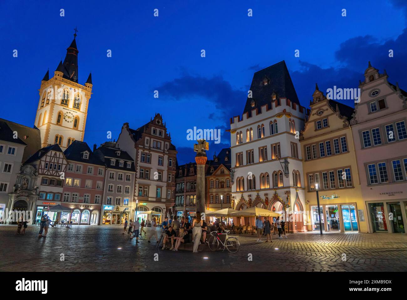 Houses, skyline on the main market square in the city centre of Trier ...