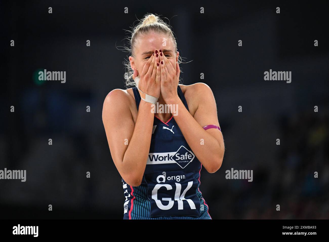 Melbourne, Australia. 27th July, 2024. Rudi Ellis of the Vixens reacts ...