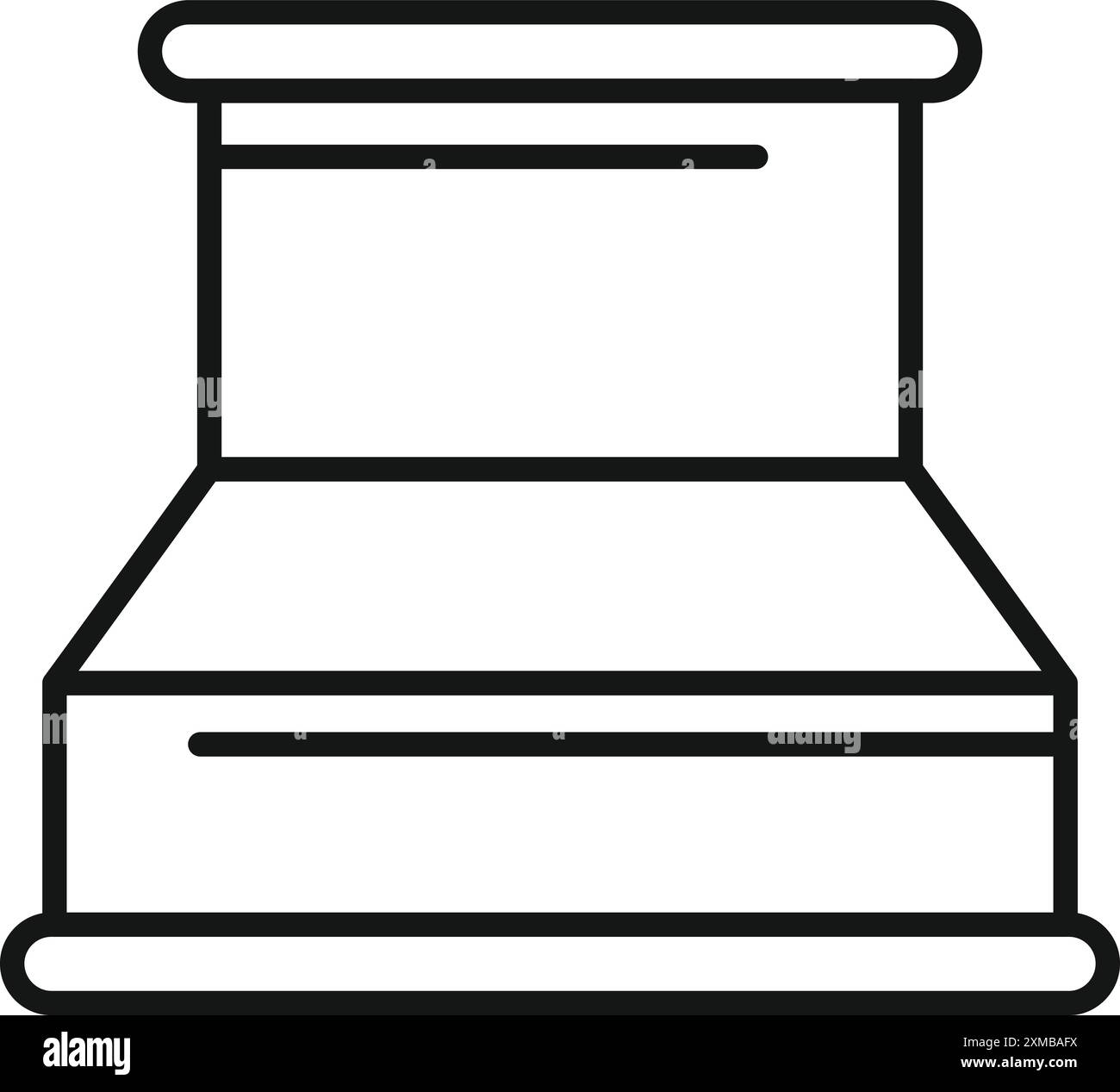 Simple black and white line art depicting a double bed with headboard ...