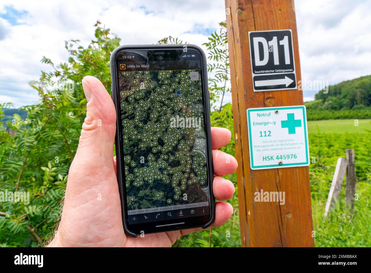 Rescue point system in German forests, locations are indicated on signs ...