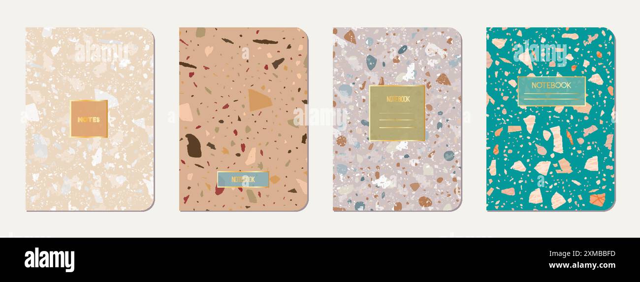 School diary cover design. Terrazzo abstract background made of natural ...