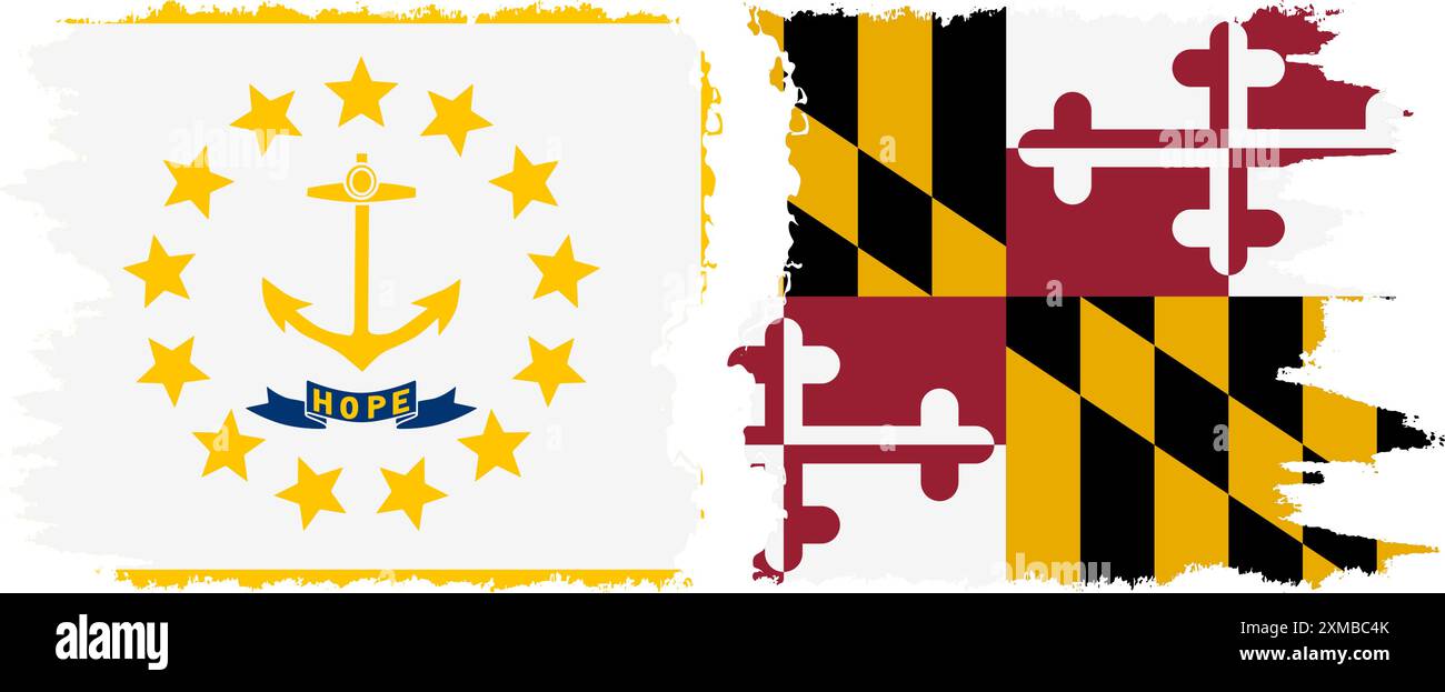 Maryland and Rhode Island states grunge brush flags connection, vector ...