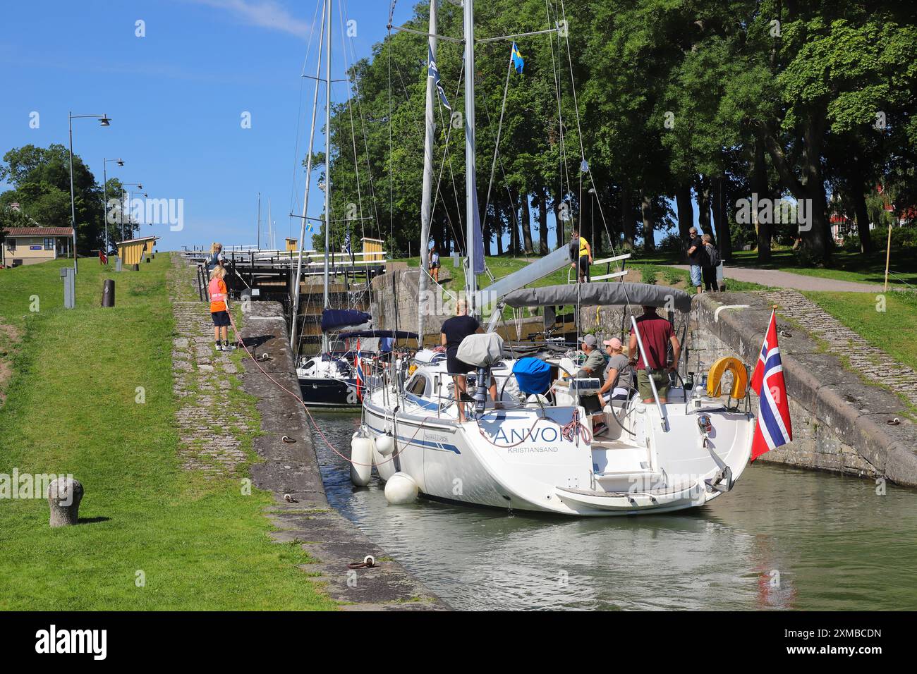 Berg, Sweden - July 19, 2024: Pleasure boats in the Gota canal locks at ...