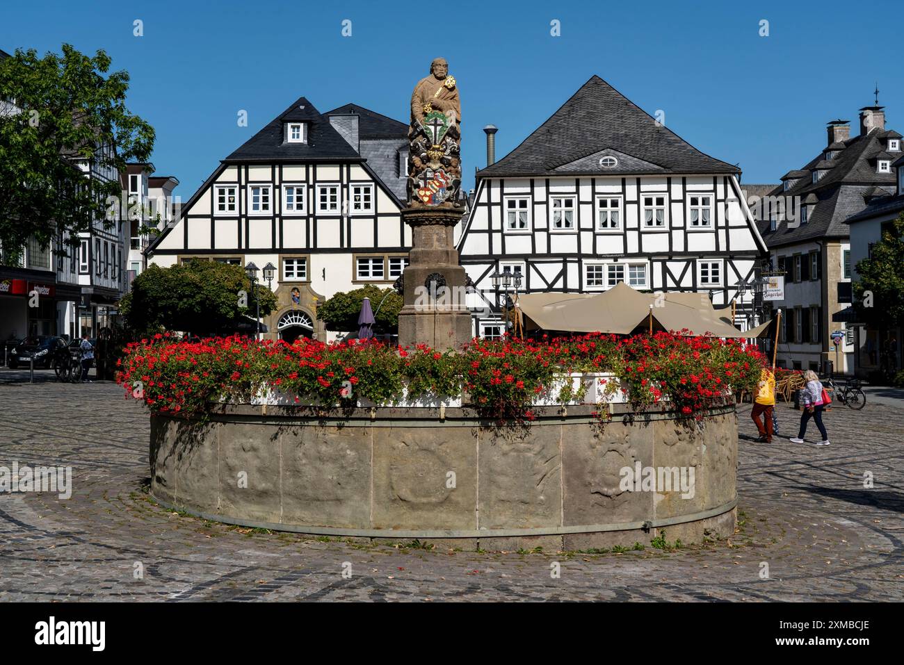 The town of Brilon, historic market square, half-timbered houses ...