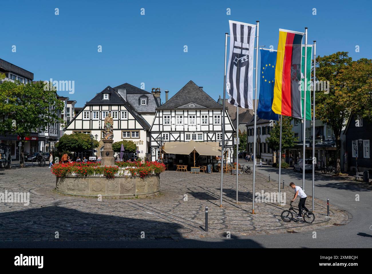The town of Brilon, historic market square, half-timbered houses ...