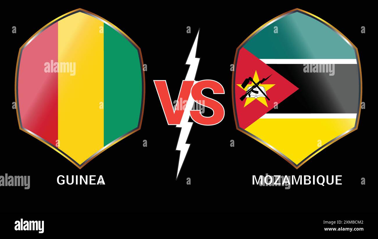 Guinea vs Mozambique Soccer football match with Black Background and ...