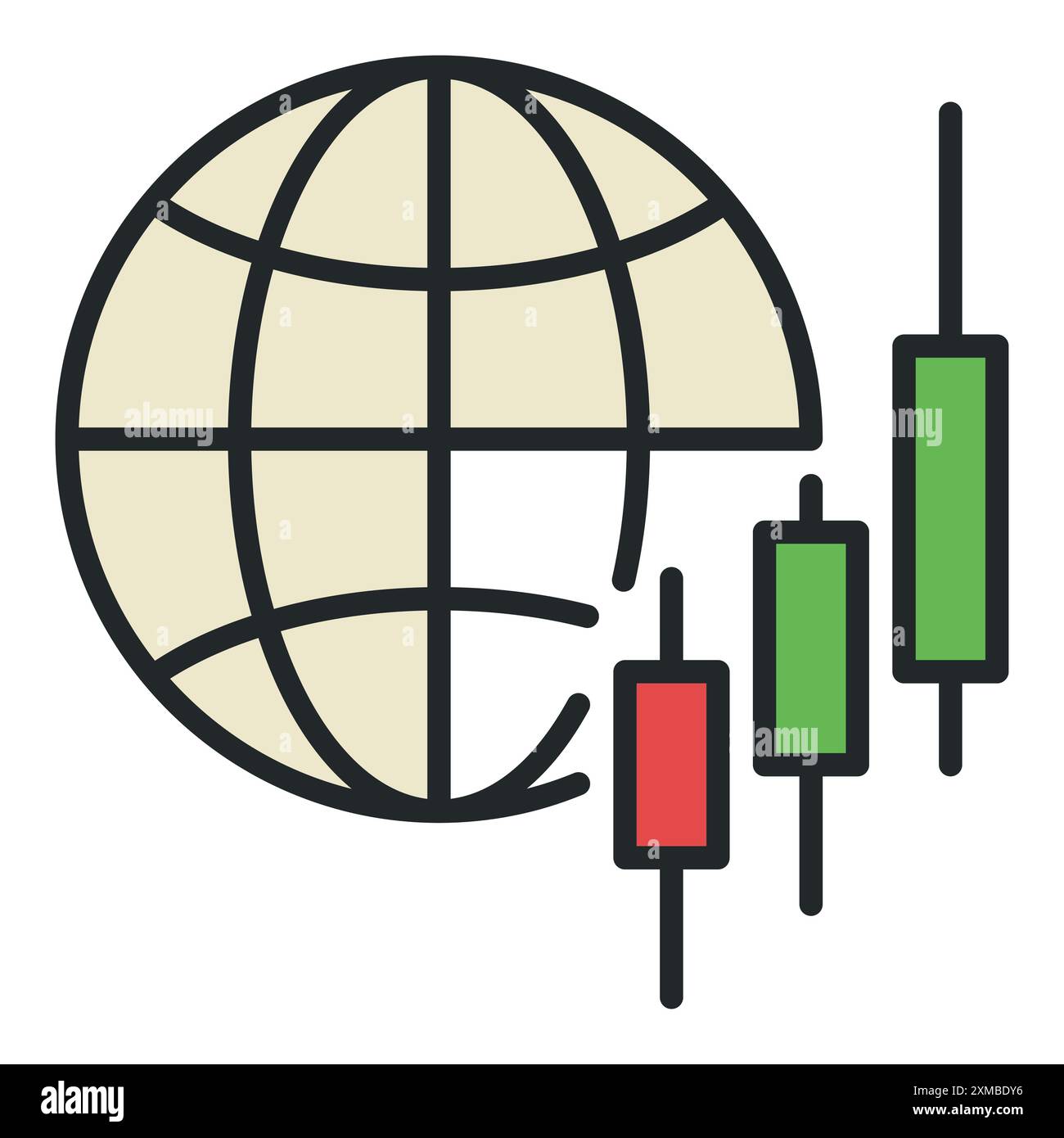 Candlestick Chart and Earth Globe vector Crypto Trading concept colored ...