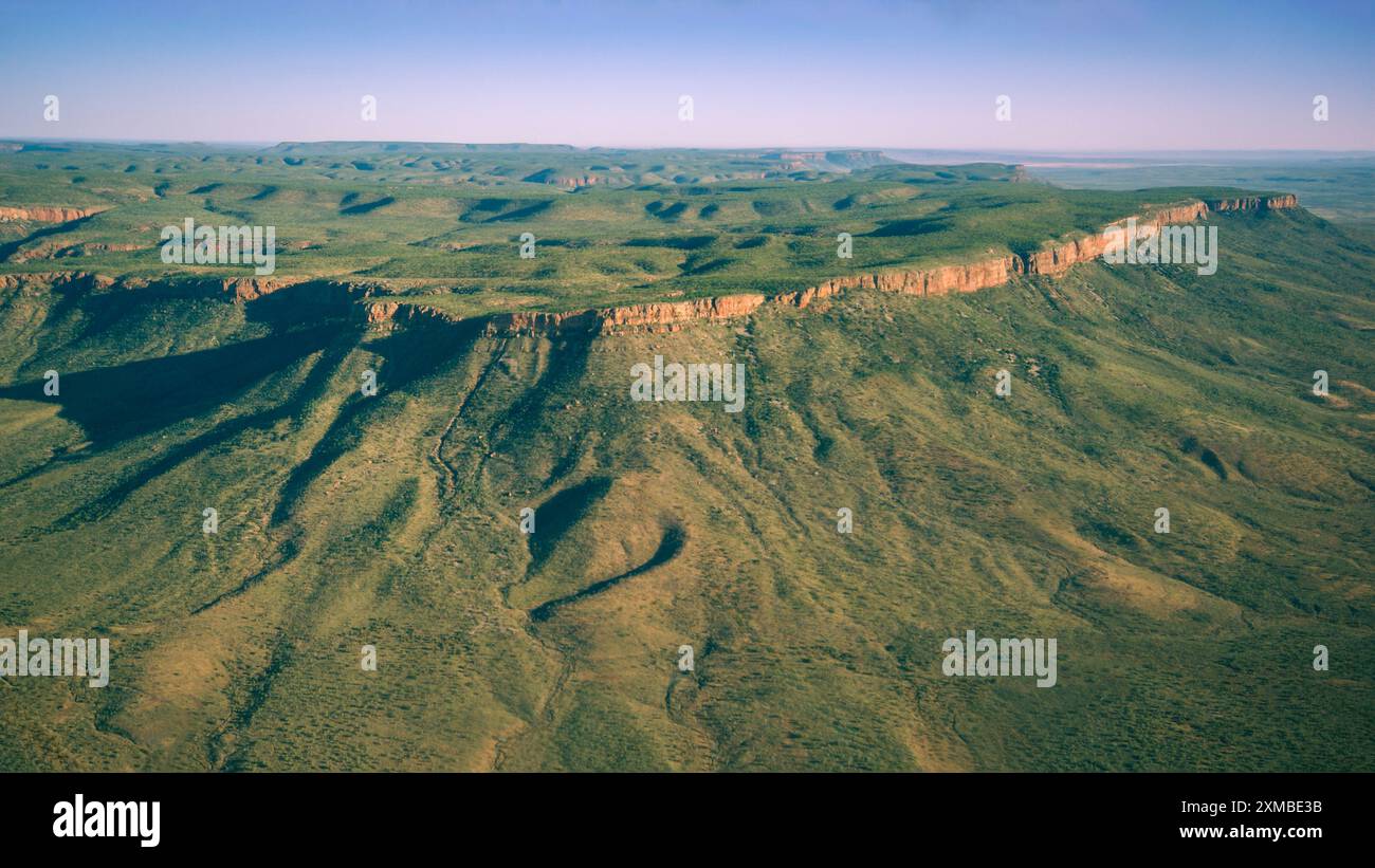 Aerial view over the cliffs of the Cockburn range near Kununurra ...