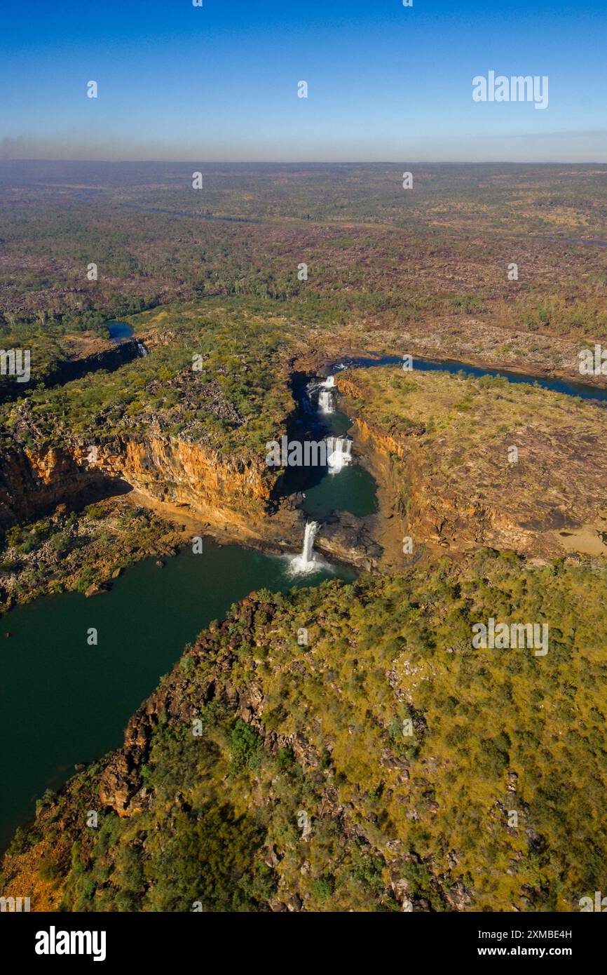 Aerial view of the triple cascades of Mitchell Falls, North Western ...