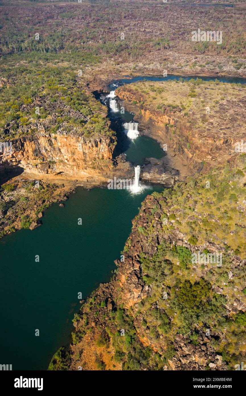 Triple cascades of Mitchell Falls, North Western Australia, aerial view ...