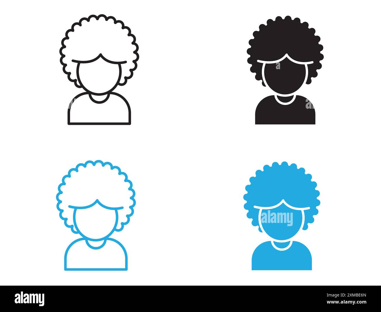 Afro American Woman Or Girl Icon Vector Line Logo Mark Or Symbol Set Collection Outline Style