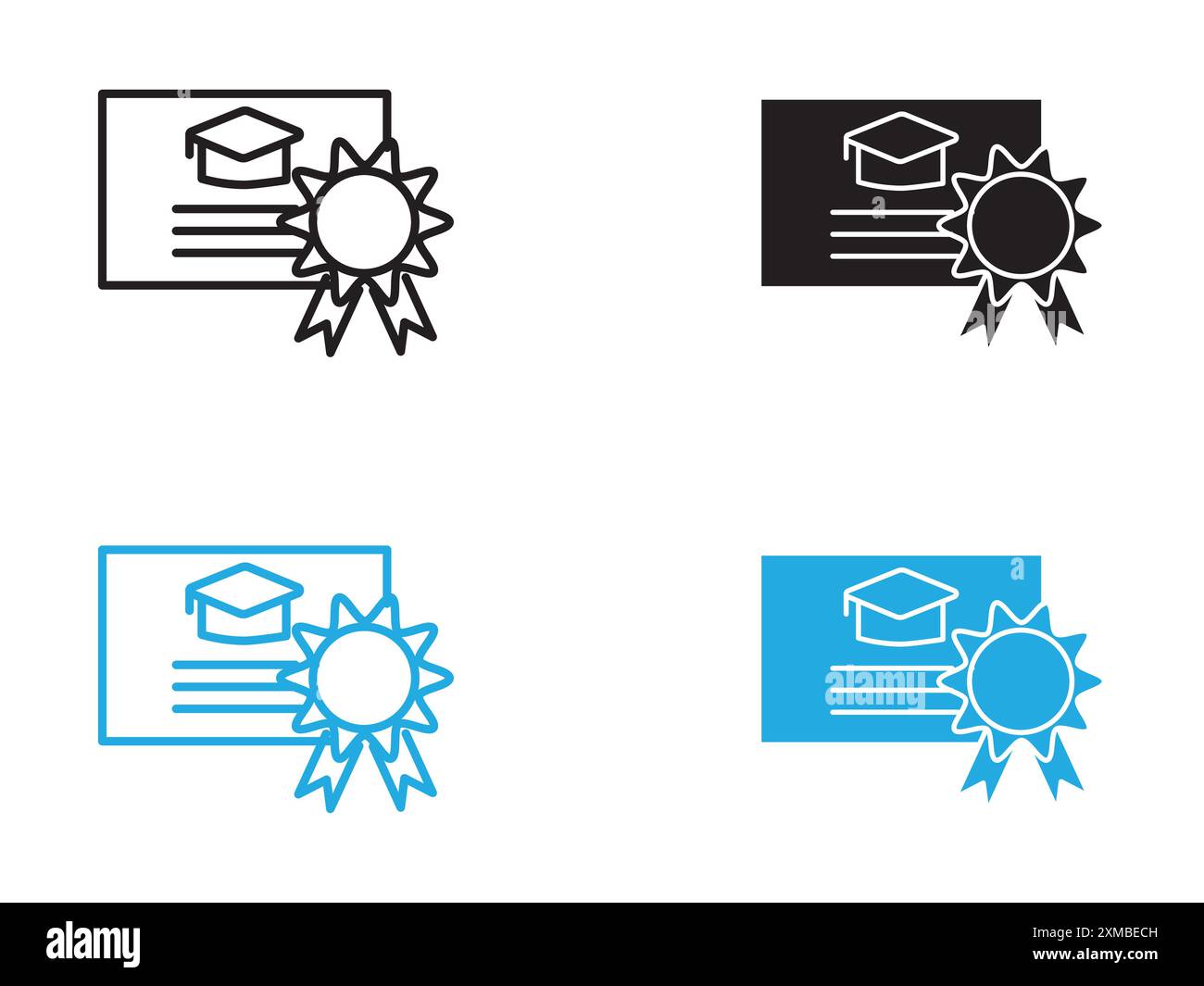 Certification diploma icon vector line logo mark or symbol set ...