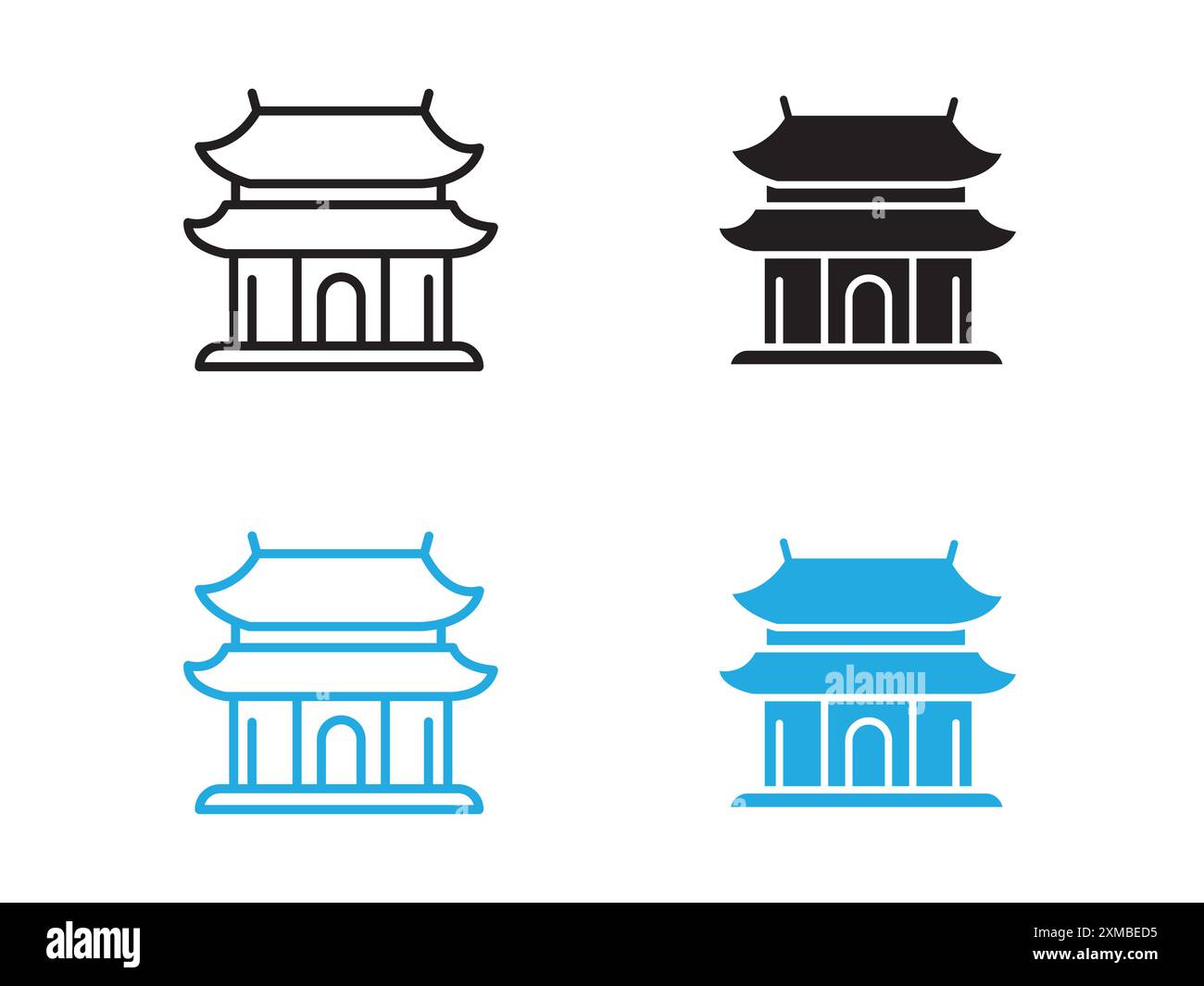 Chinese temple icon vector line logo mark or symbol set collection ...