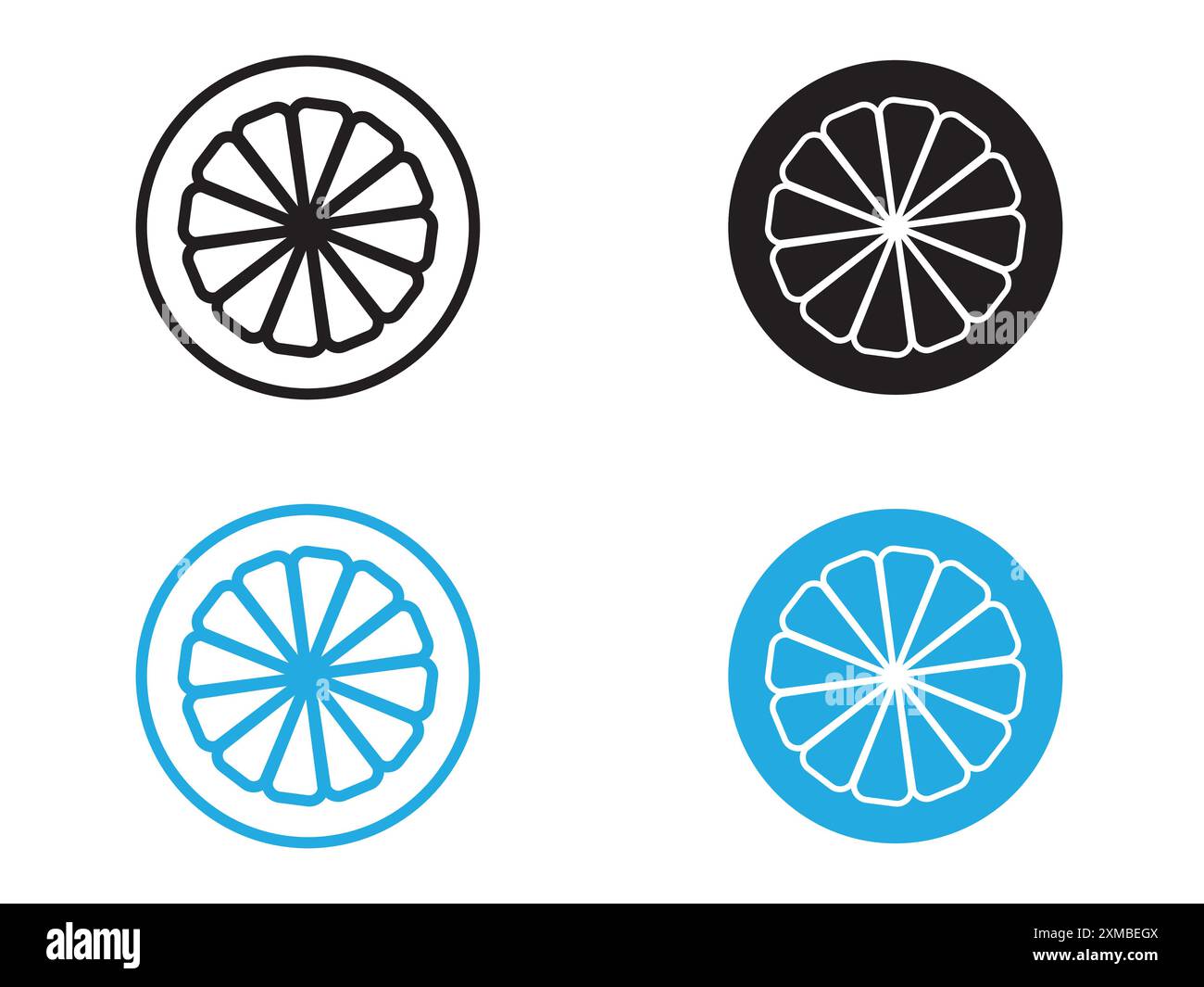 Citrus, lemon, lime, orange, tangerine slice icon vector line logo mark ...