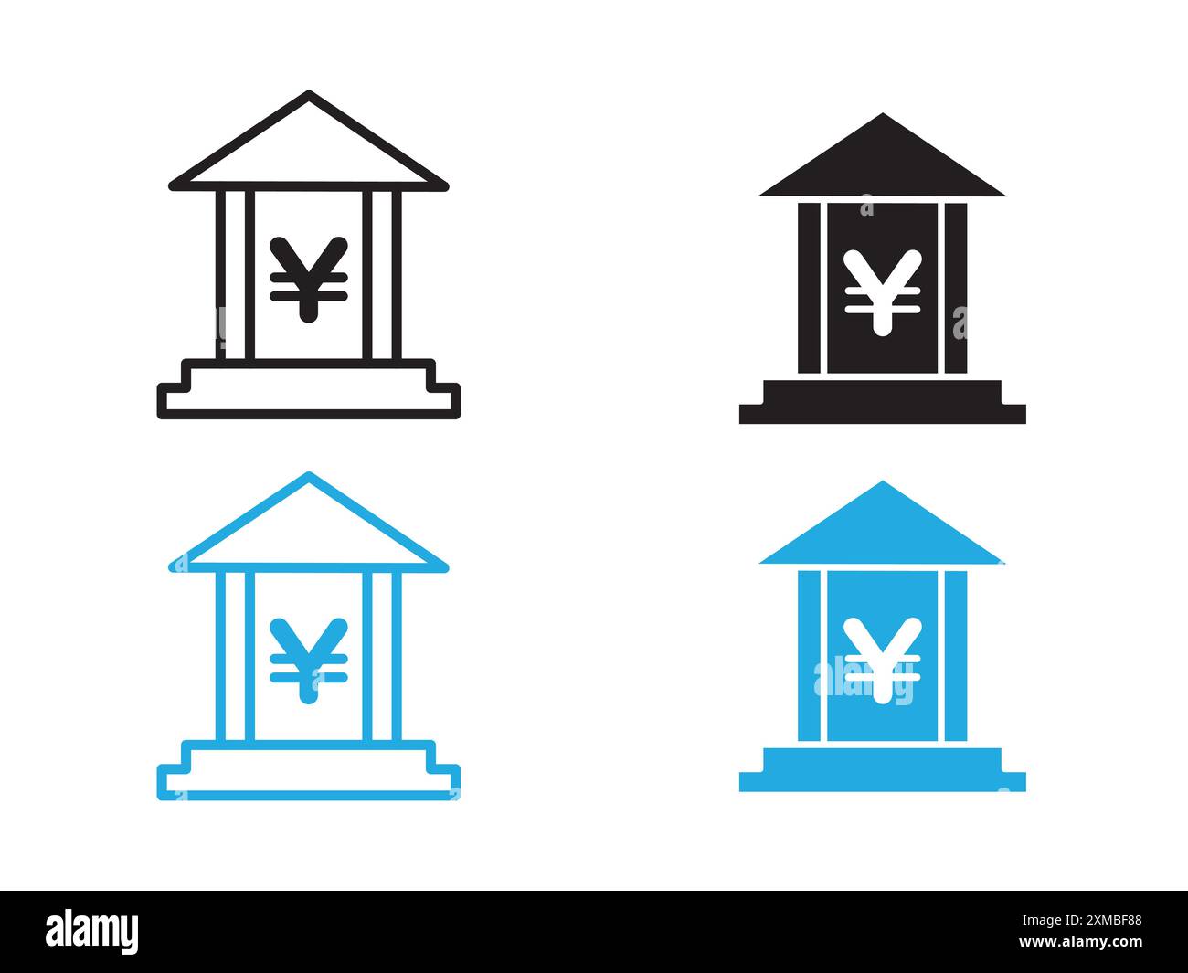Japanese bank icon vector line logo mark or symbol set collection ...