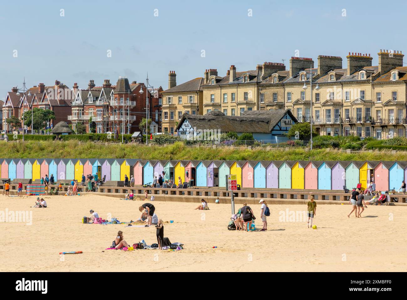 People enjoying sunny weather on sandy South Beach, Lowestoft, Suffolk ...