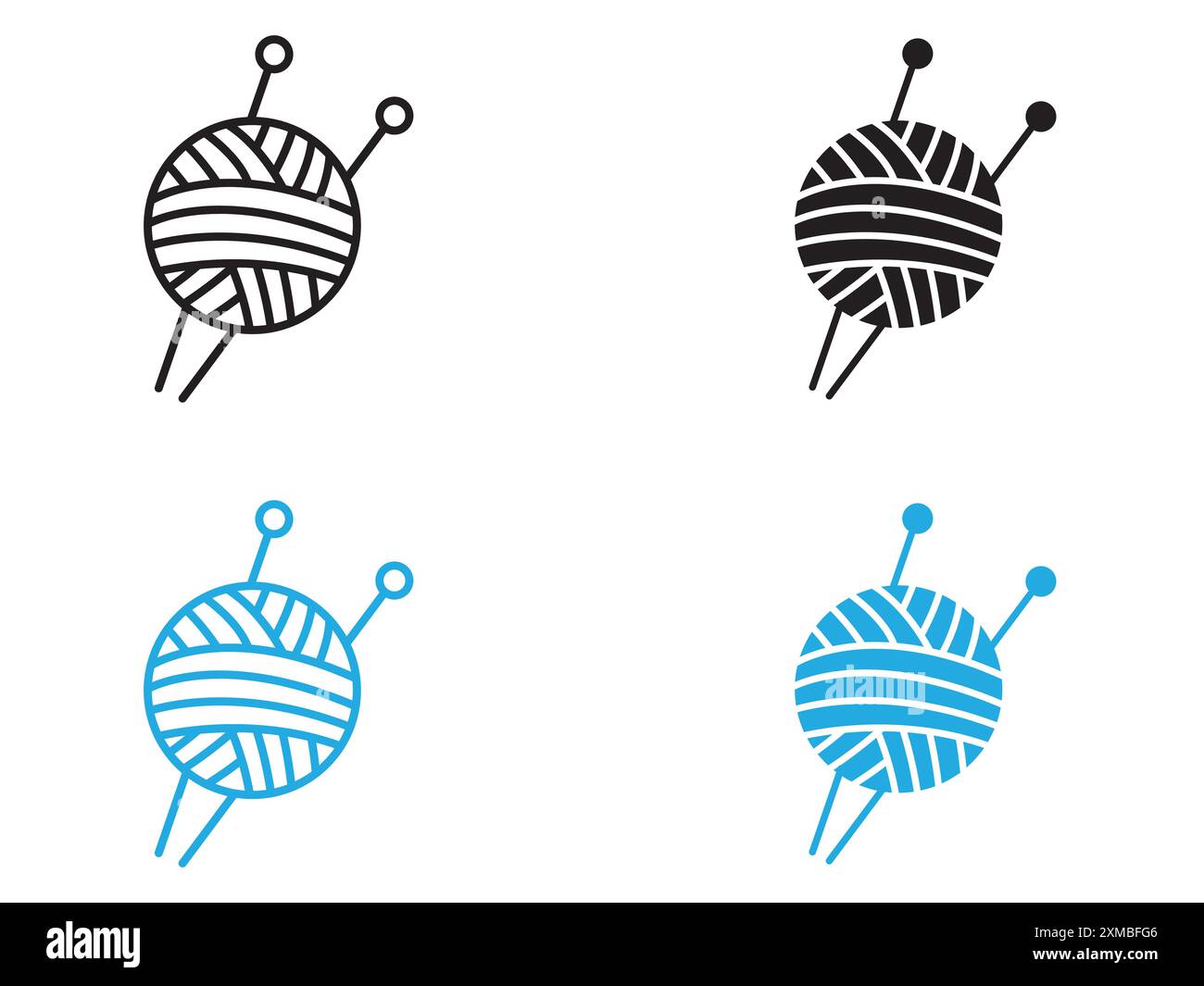 Knit yarn with needle icon vector line logo mark or symbol set ...