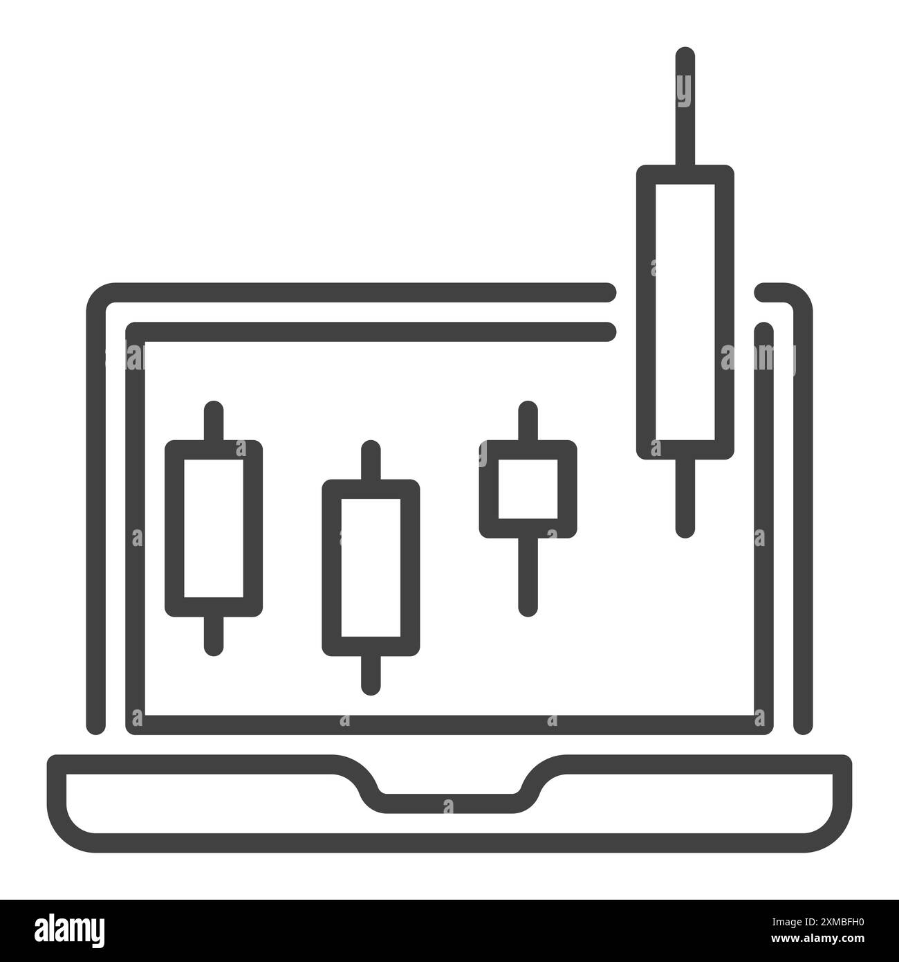 Vector Candlestick Chart Pattern on Laptop Screen concept outline icon ...