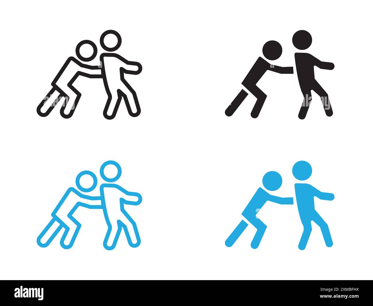 Man pushing another person icon vector line logo mark or symbol set ...