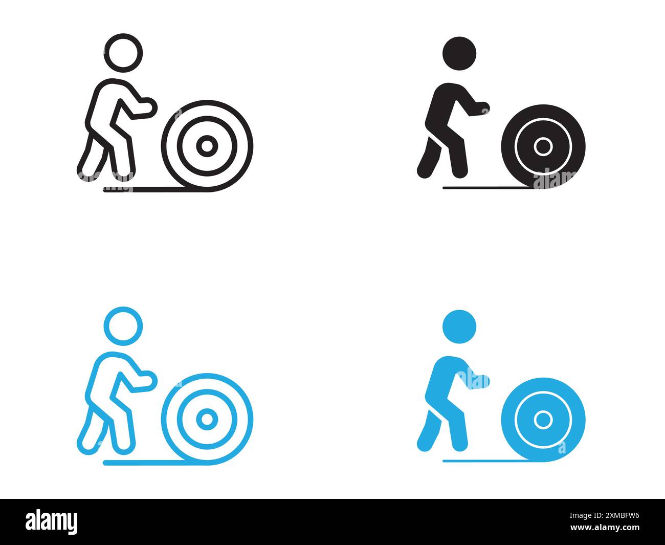 Man rolling carpet mat icon vector line logo mark or symbol set ...