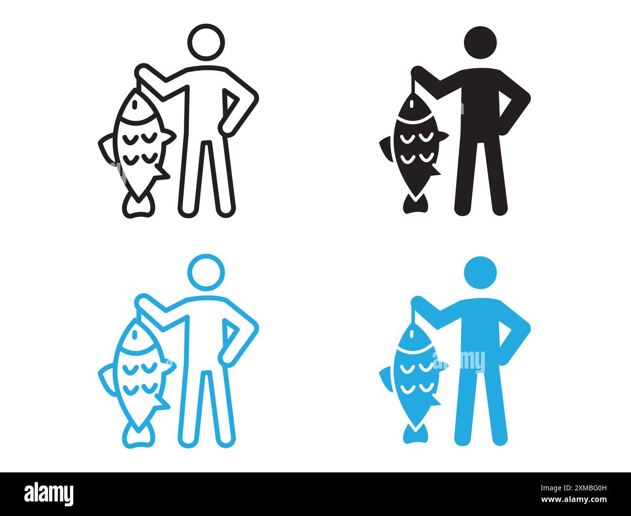 Fisherman with fish icon vector line logo mark or symbol set collection ...