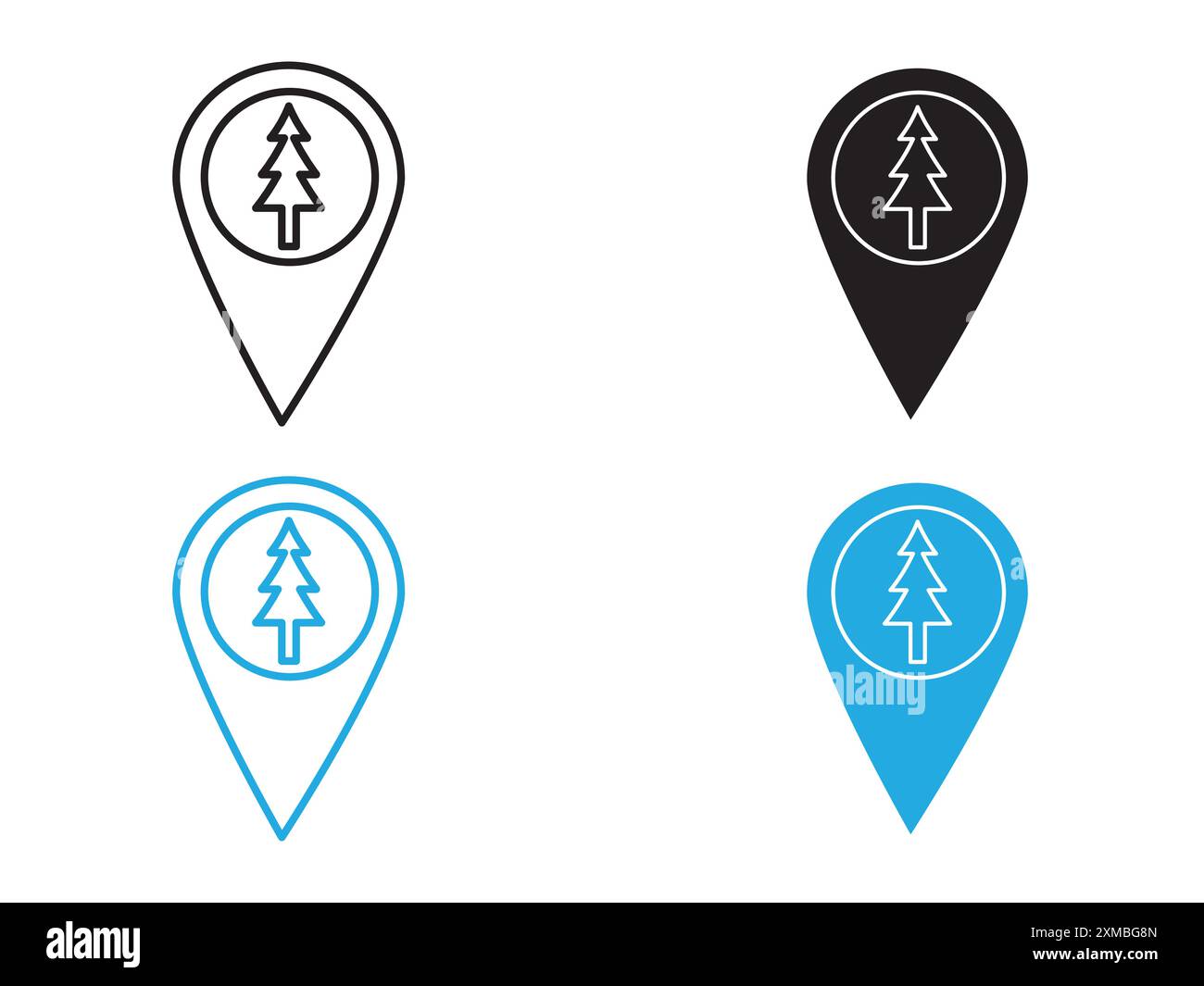 Park, forest location map icon vector line logo mark or symbol set ...