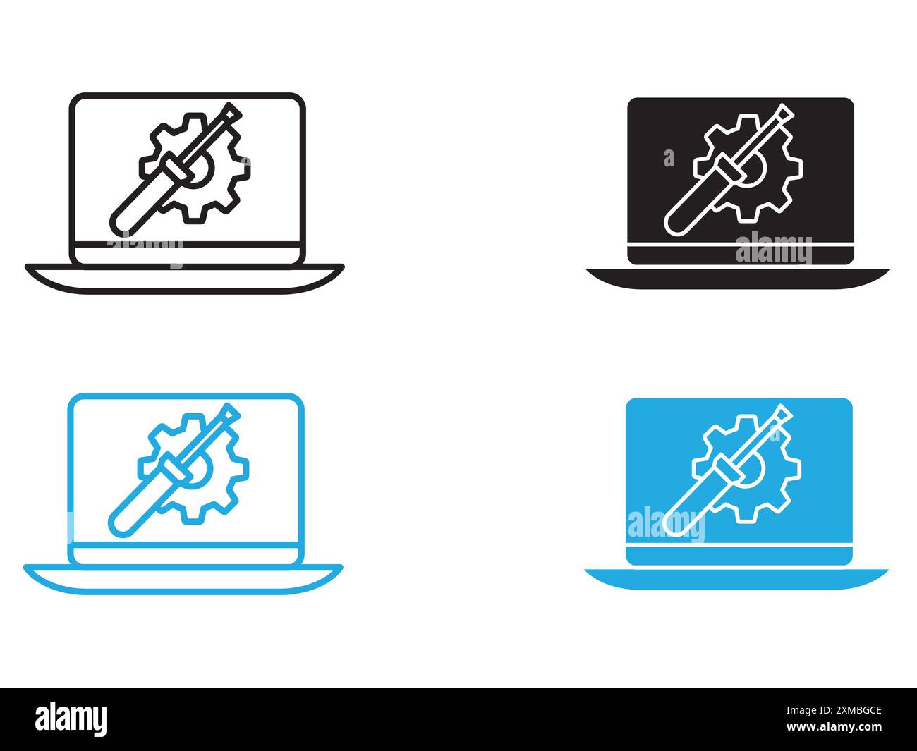 Repairing laptop icon vector line logo mark or symbol set collection ...