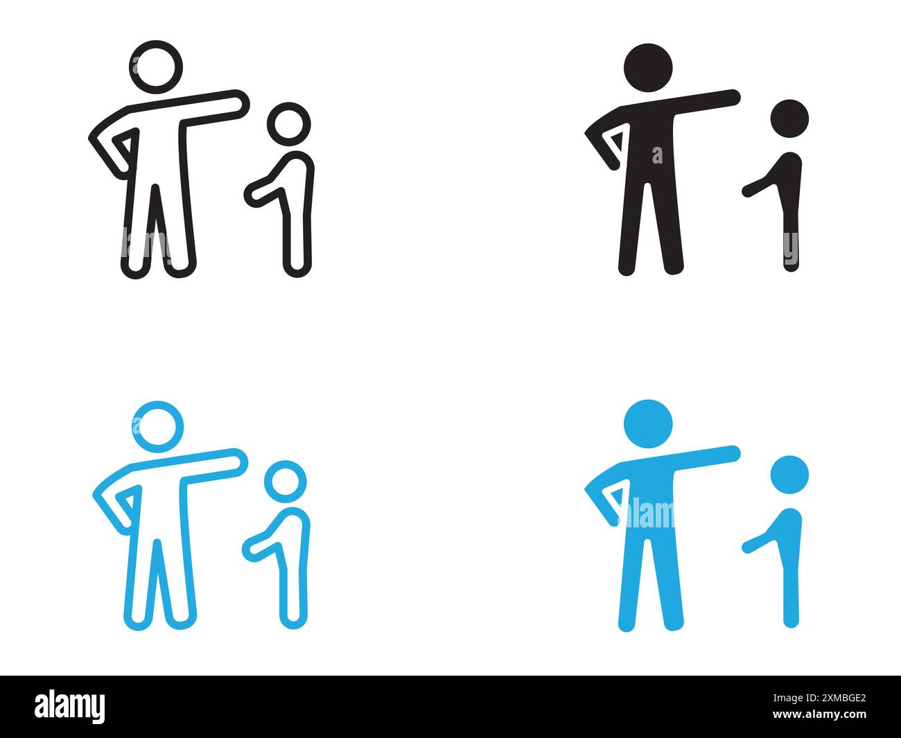 Parents scolding child icon vector line logo mark or symbol set ...