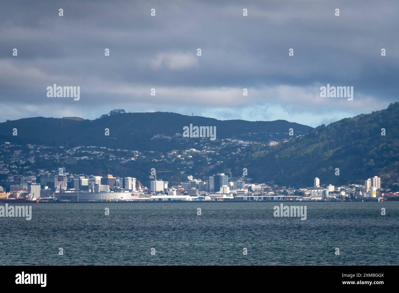 Wellington city centre, from Petone beach, North Island, New Zealand ...