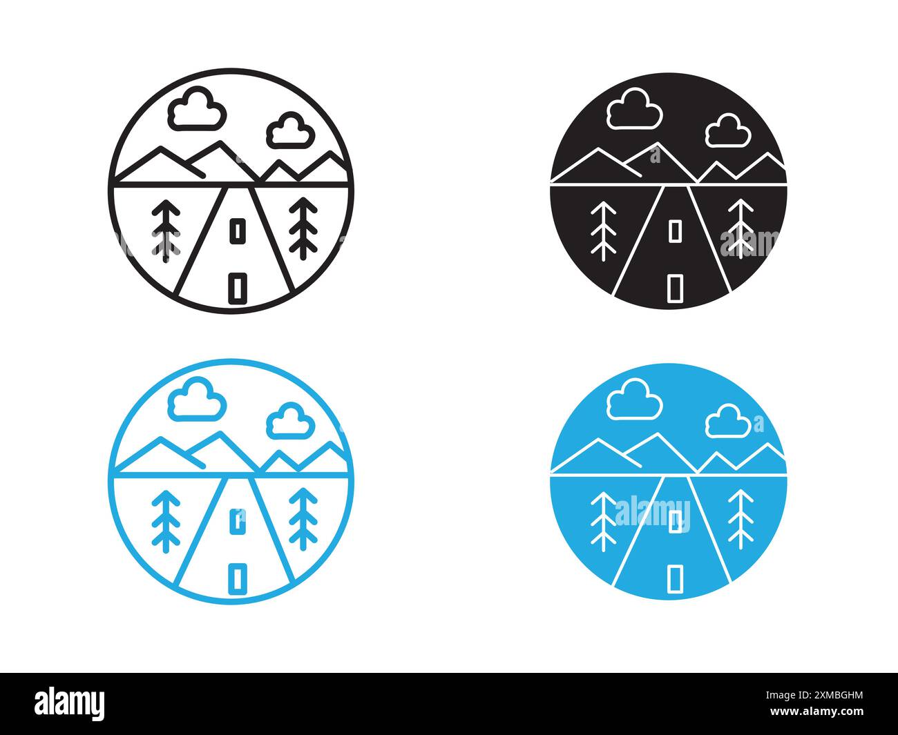 Road on landscape icon vector line logo mark or symbol set collection ...