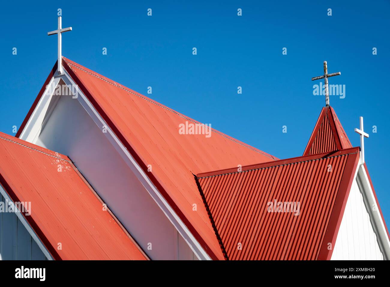 Red corrugated iron church roof, All Saints Anglican Church, built in ...