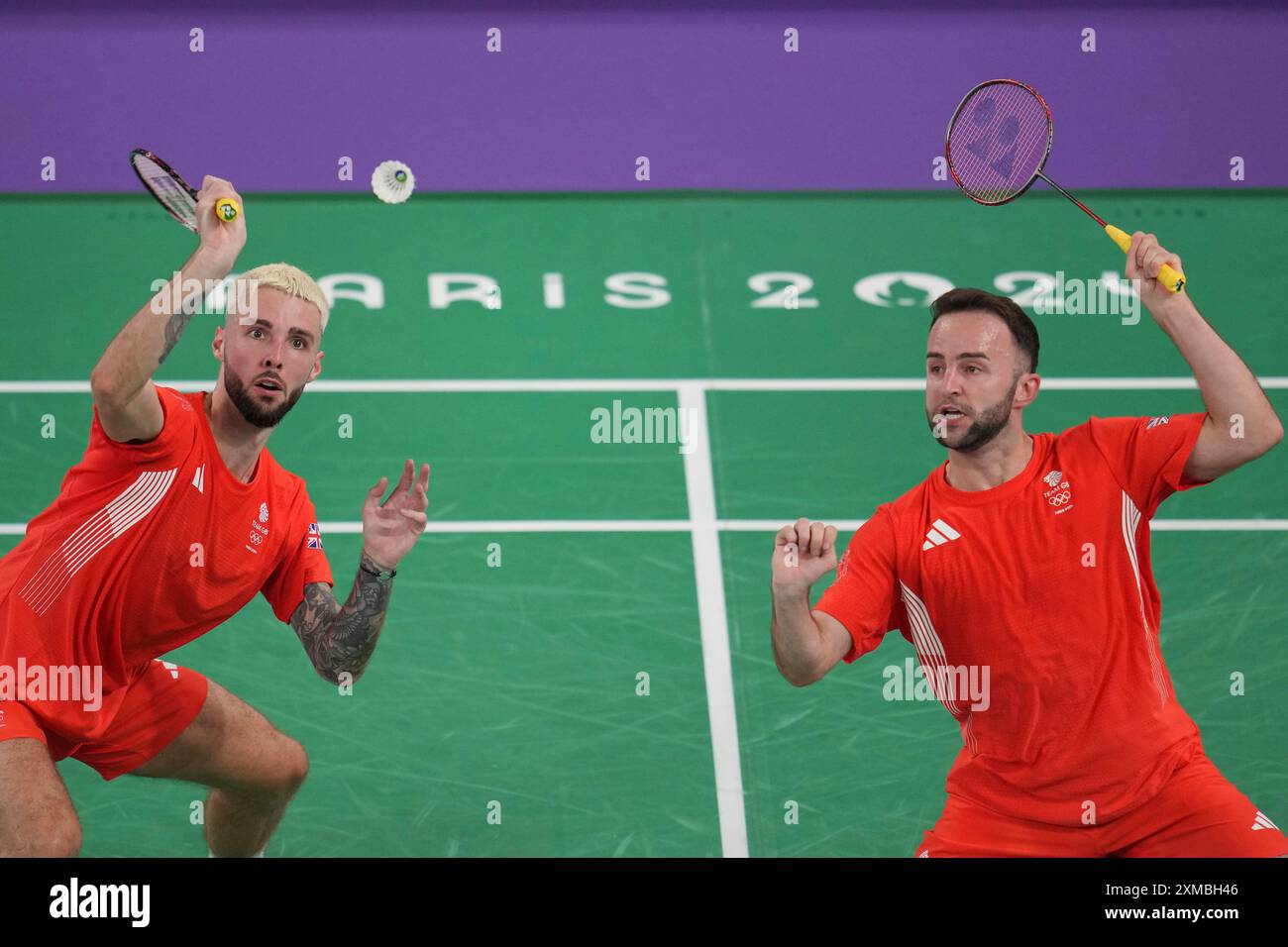 Britain's Ben Lane, right, and Sean Vendy play against Malaysia's Aaron Chia and Soh Wooi Yik ...