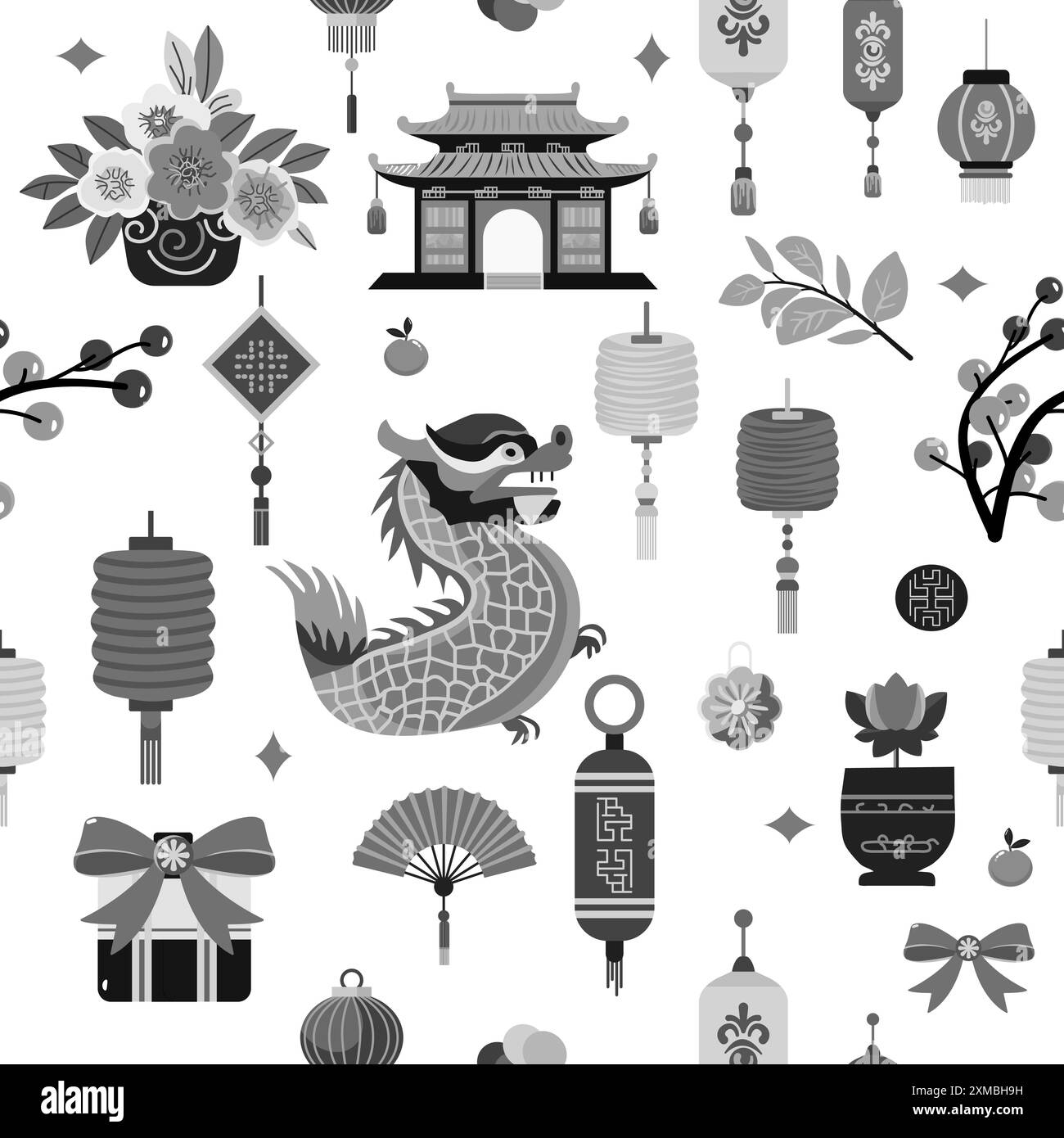 Vector seamless pattern Holiday Happy New Year Buddhist temple Chinese ...