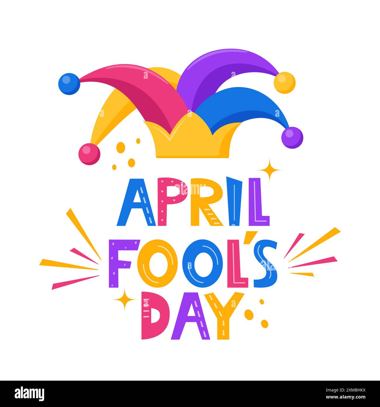 April Fool's Day illustration with Jester hat and hand drawing ...
