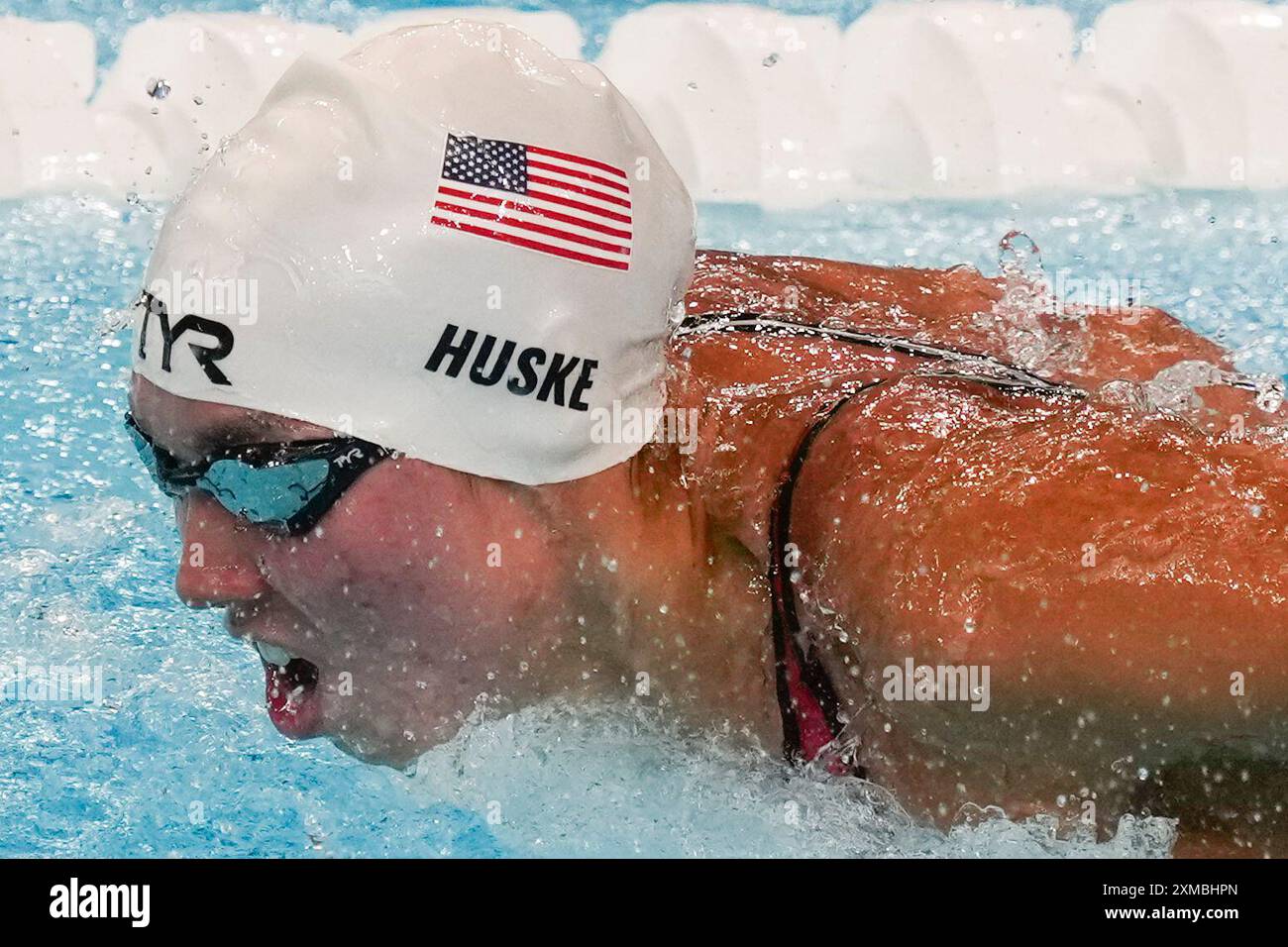 Torri Huske, of the United States, competes during a heat in the women ...