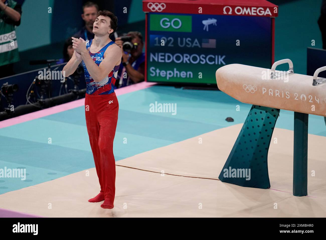 Stephen Nedoroscik, of United States, completes his pommel horse ...