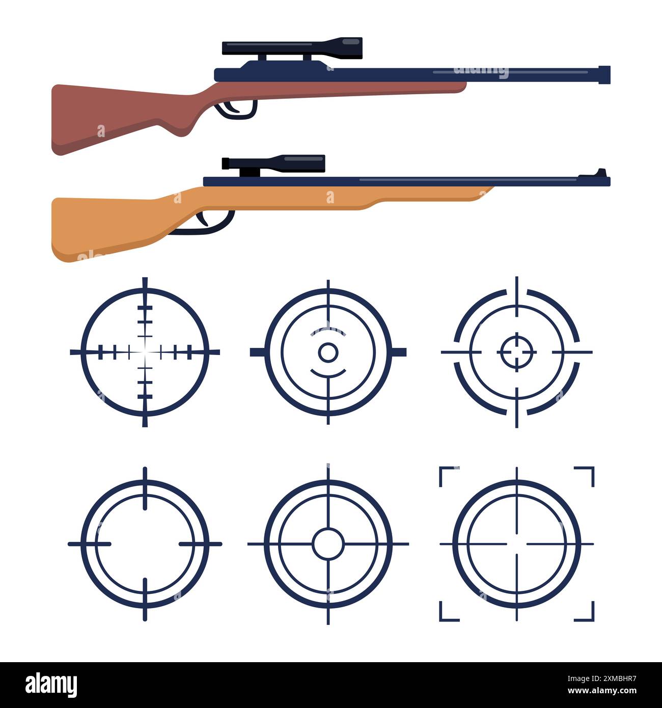 Collection of rifle. Army and police weapons. Target and aim, targeting and aiming. Target or ...
