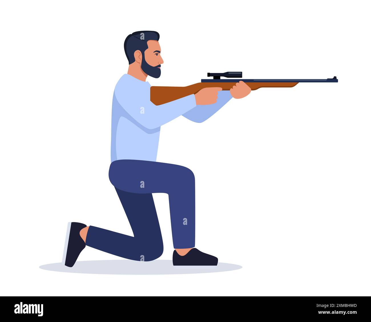 Sport shooting. Aiming man with rifle. Outdoor hobby, hunting. Man ...