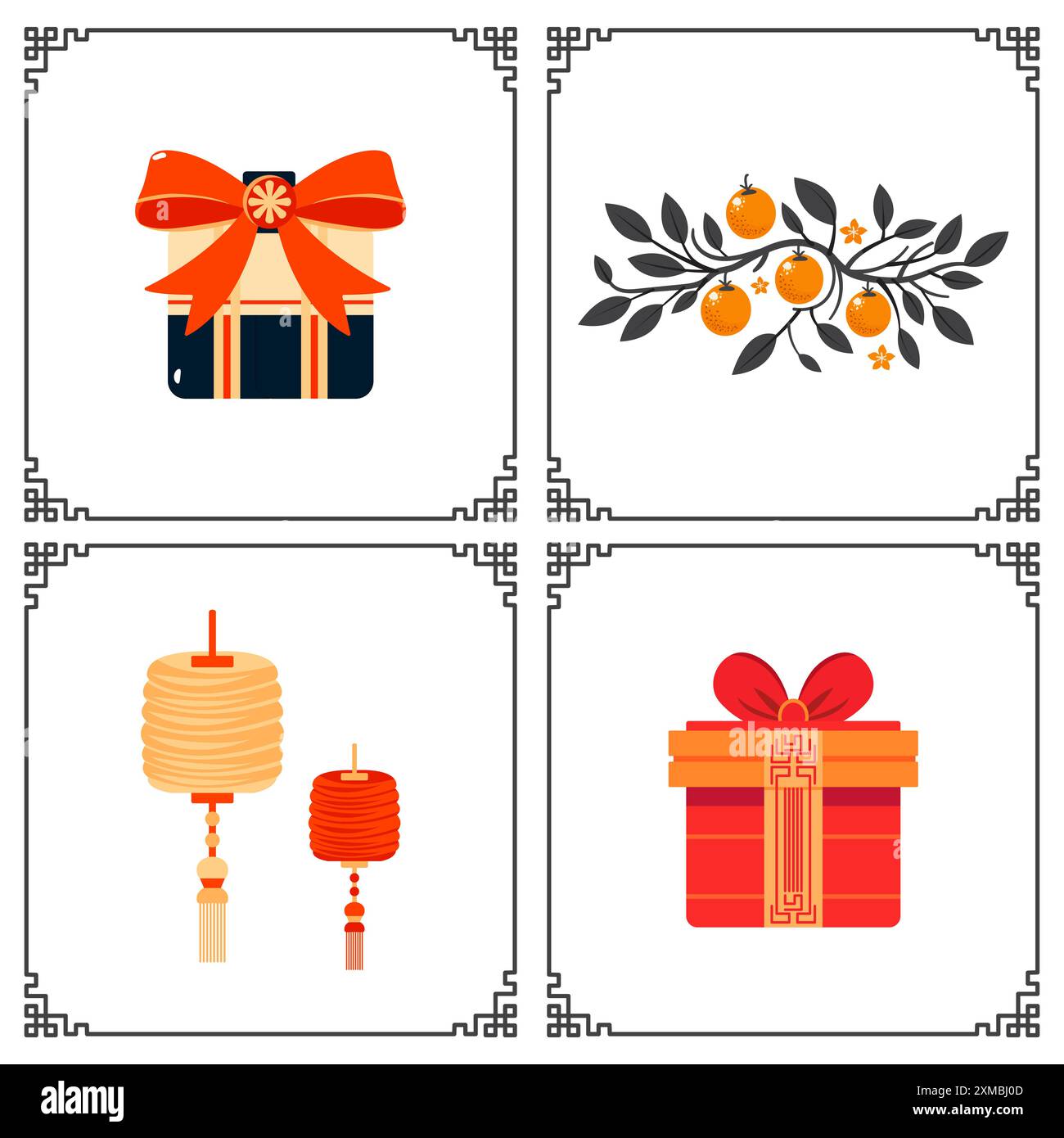 Vector illustration traditional asian symbols. Chinese lantern, branch ...