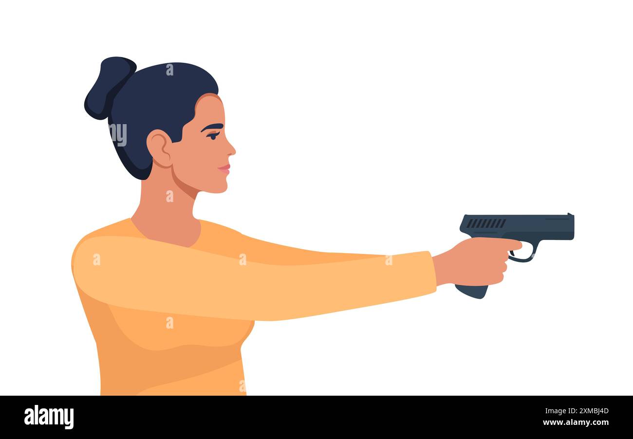 Sport shooting. Aiming woman with pistol. Female Character In Ear ...