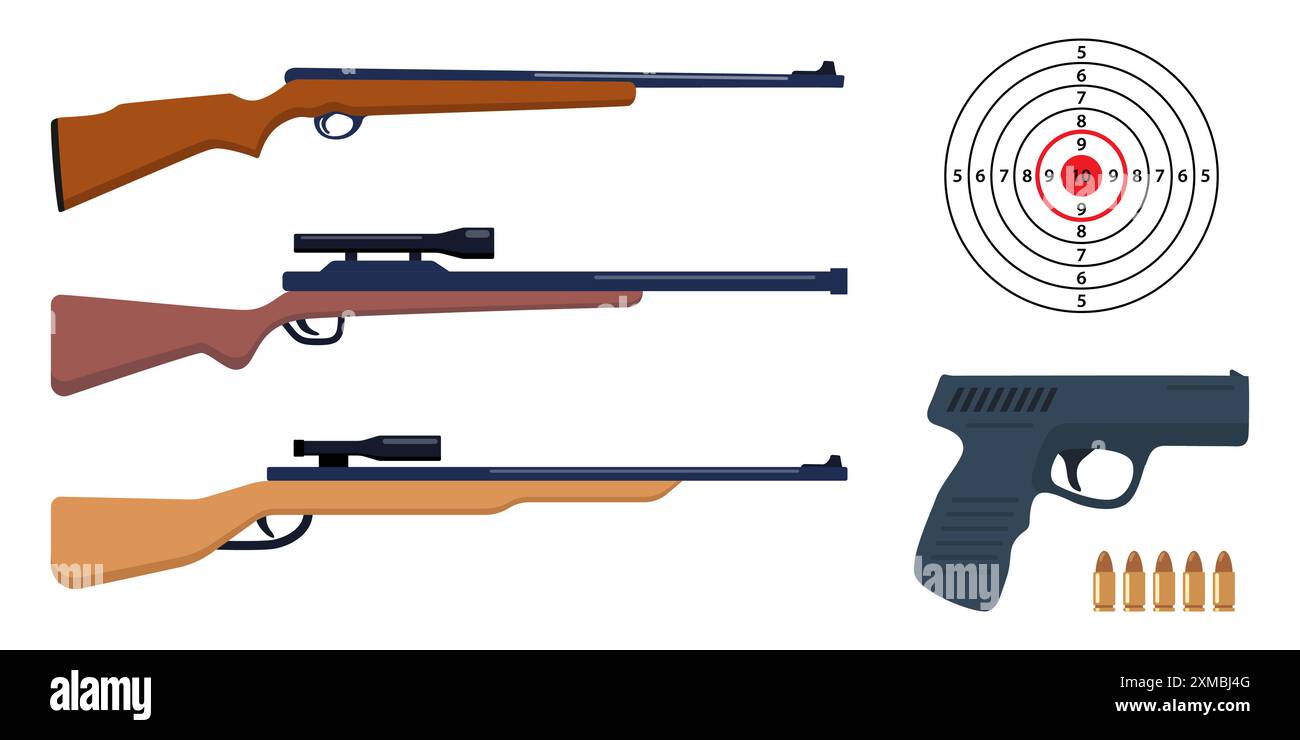 Collection of rifle. Shooting range paper target with divisions, marks ...
