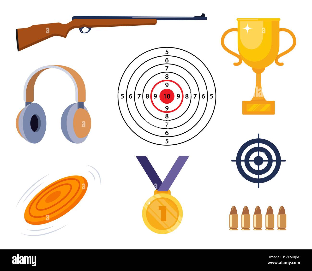 Shooting club and range weapons and accessories, flat vector isolated ...